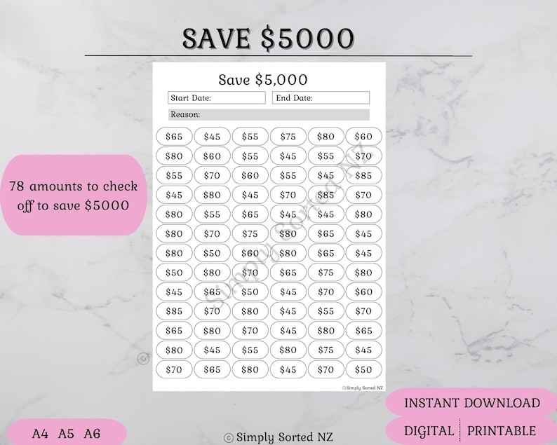 Save 5000 Challenge | Printable, Digital | Savings Tracker | Money ...