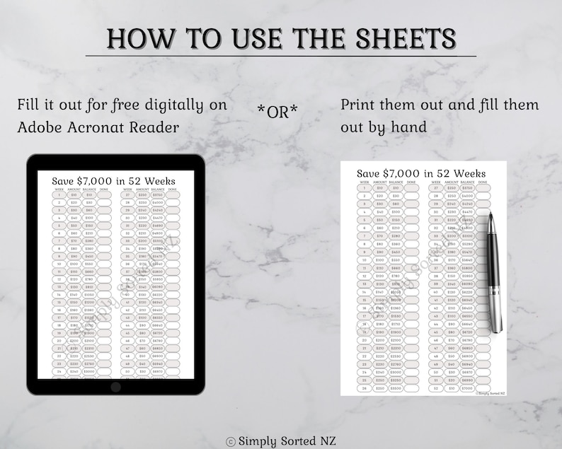 Save 7000 in 52 Weeks Challenge Option 2 | Printable, Digital | Savings ...