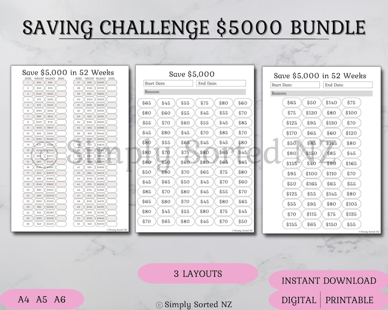 Saving 5000 Challenge Bundle | Printable, Digital | Savings Tracker ...