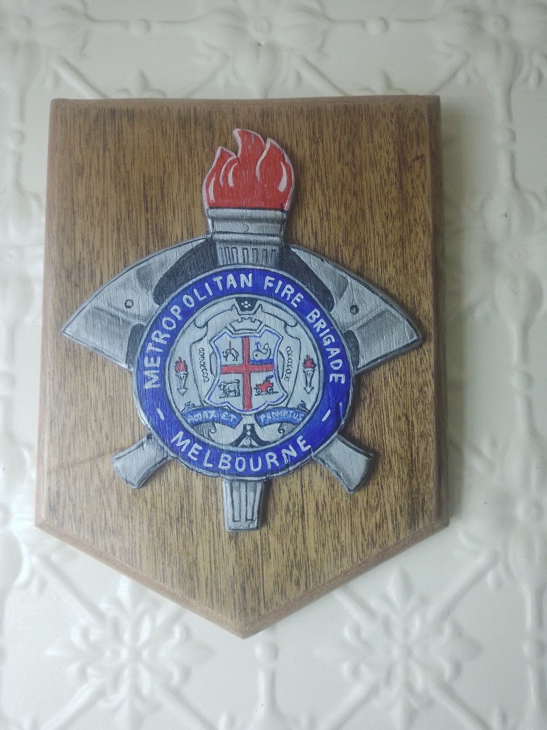 Melbourne Metropolitan Fire MFB Handmade Wood Wall Plaque 31cm X 23cm ...