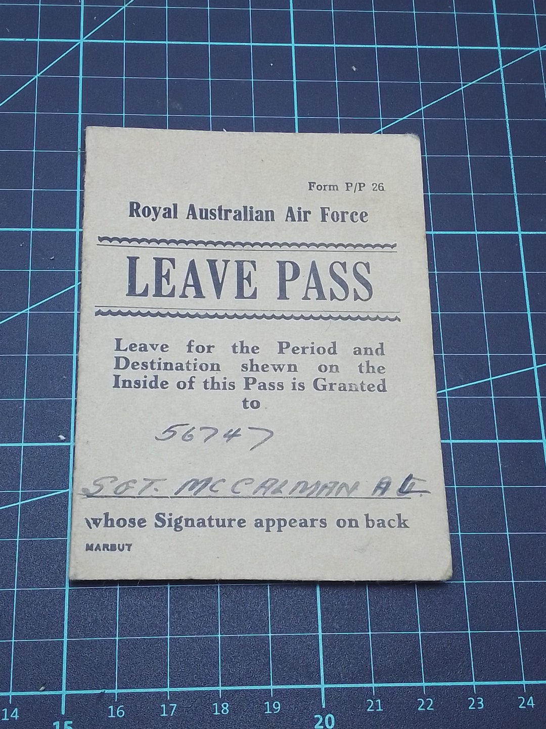 WW2 Australian Air Force RAAF Leave Pass Named to Sergeant Mccalman - Etsy