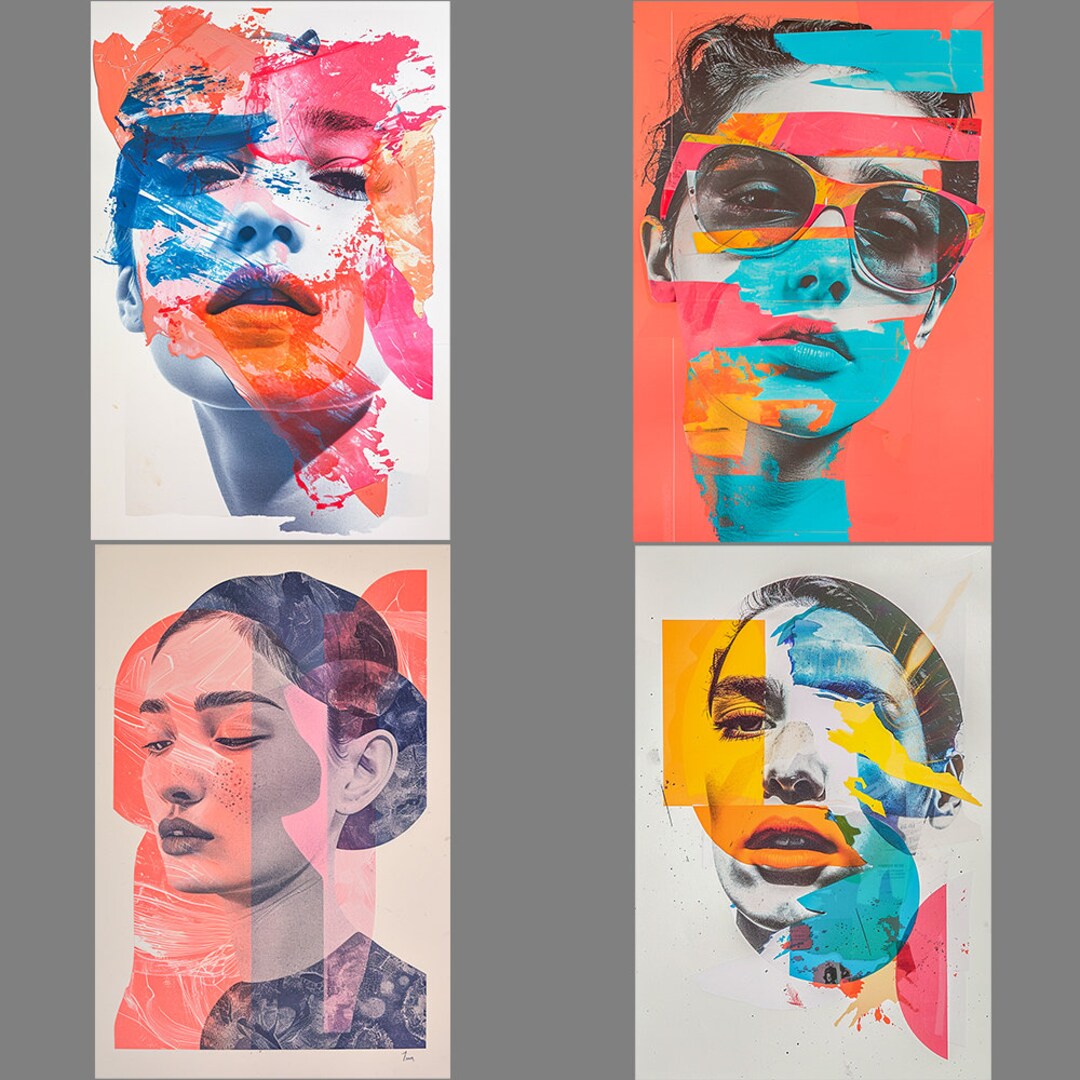 Abstract Risograph Portrait Collage Series 03 - Etsy