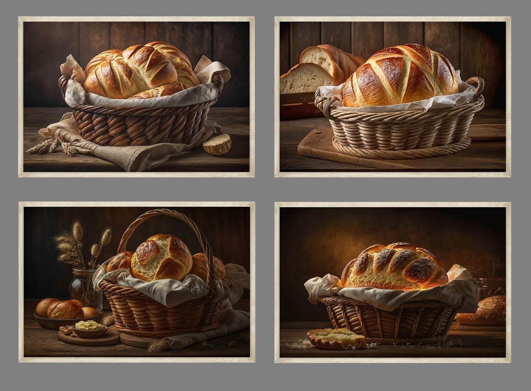 Basket of Freshly Baked Bread Set 01 - Digital Art - Etsy