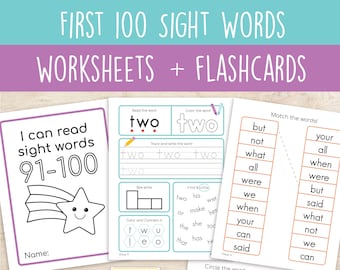 First 100 Printable Sight Words Flashcards, Fry First 100, Kindergarten ...