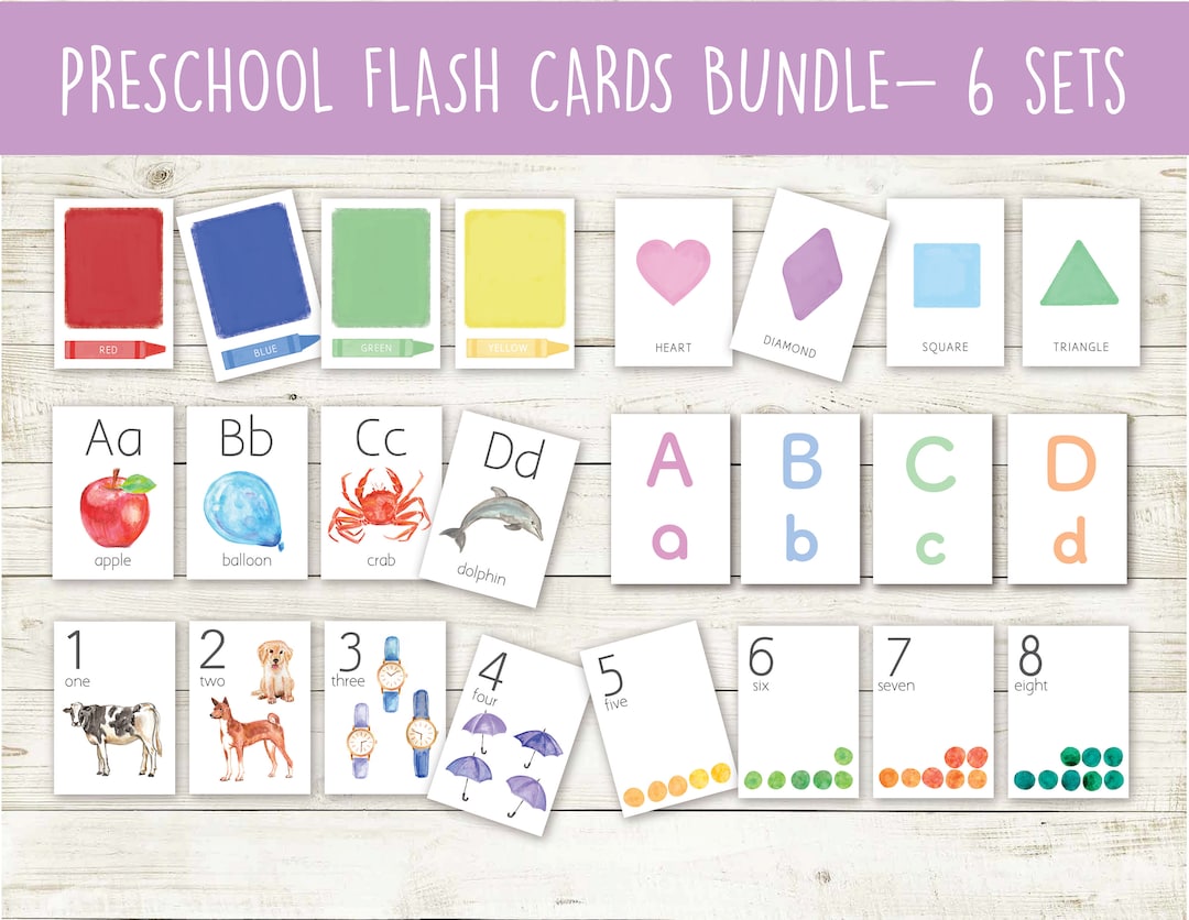 Preschool Educational Flash Cards Bundle, Colors Flash Cards, Shapes ...