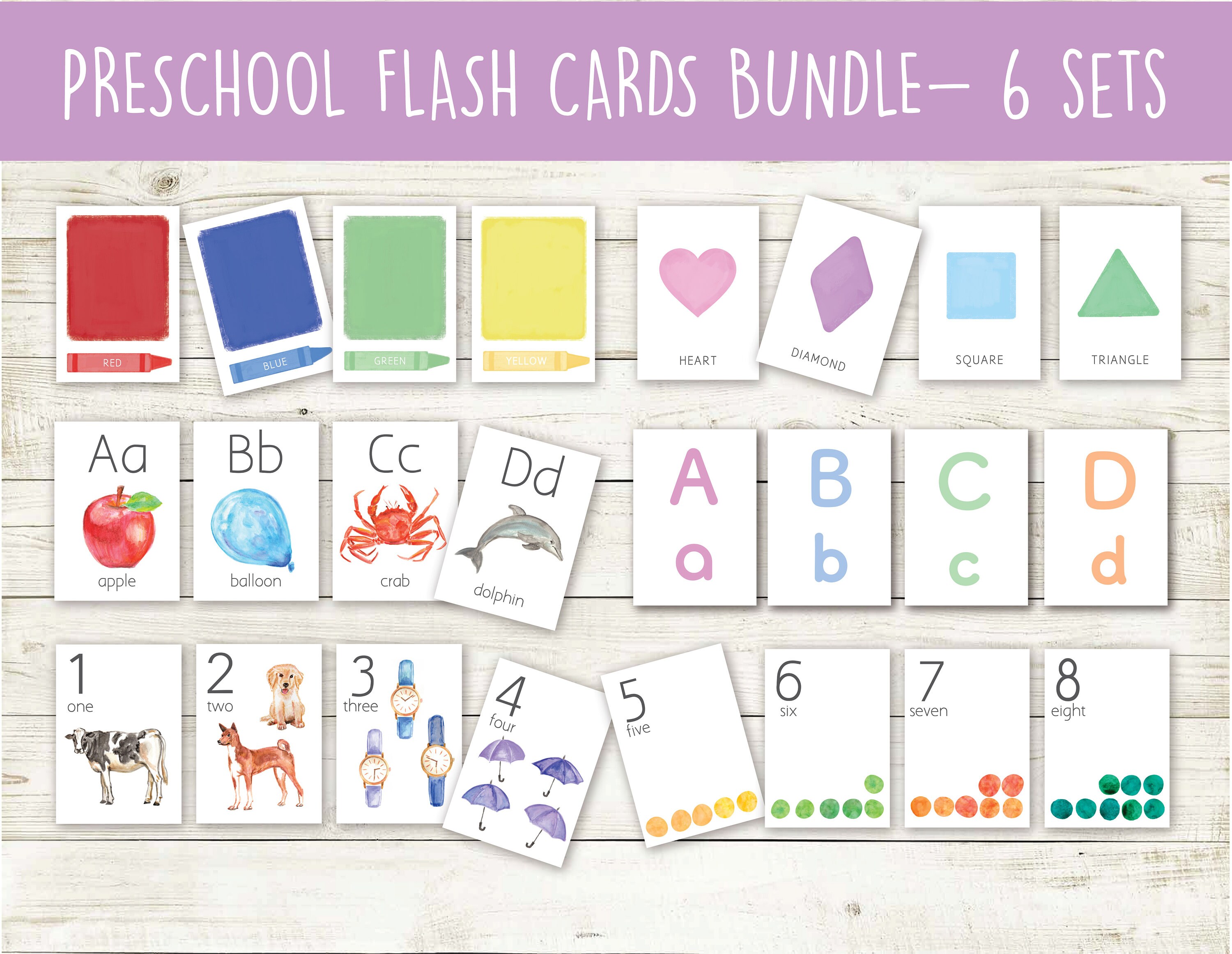 Preschool Educational Flash Cards Bundle, Colors Flash Cards, Shapes ...