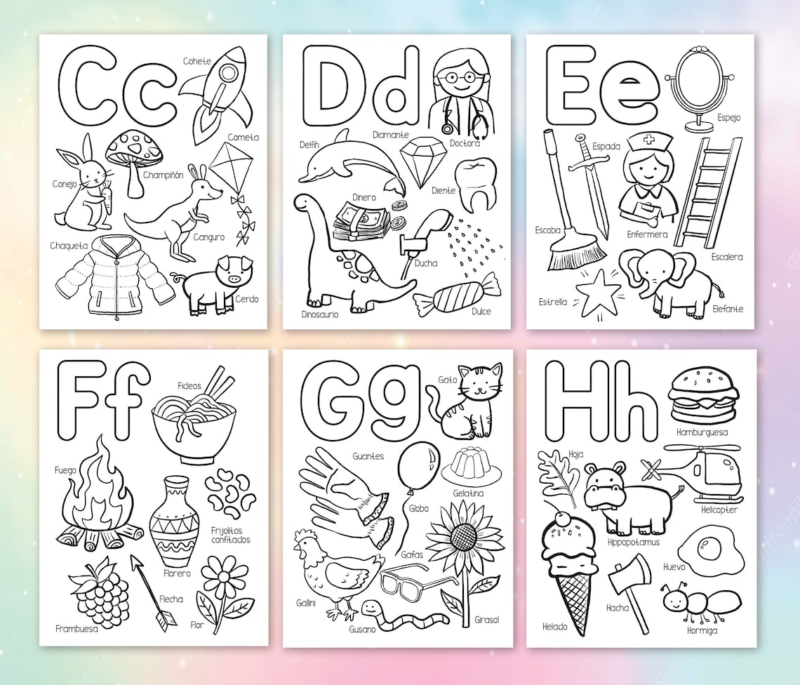 SPANISH Printable Alphabet Coloring Pages Worksheets, ABC Colouring ...