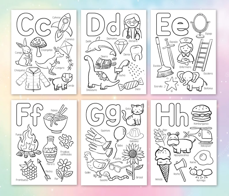 SPANISH Printable Alphabet Coloring Pages Worksheets, ABC Colouring ...