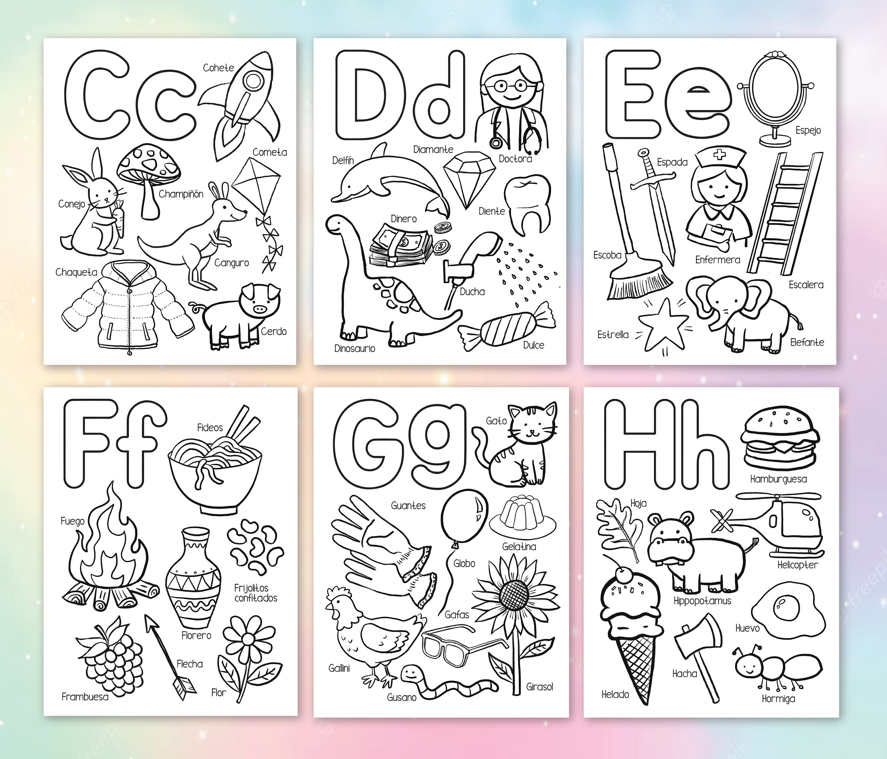 SPANISH Printable Alphabet Coloring Pages Worksheets, ABC Colouring ...