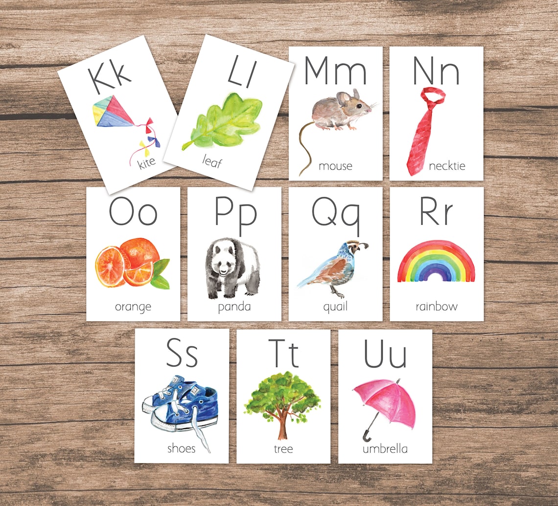 Alphabet Cards, Alphabet Flashcards, Watercolor Illustrations ...