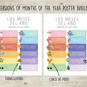 SPANISH Bilingual Days of the Week, Months of the Year Poster ...