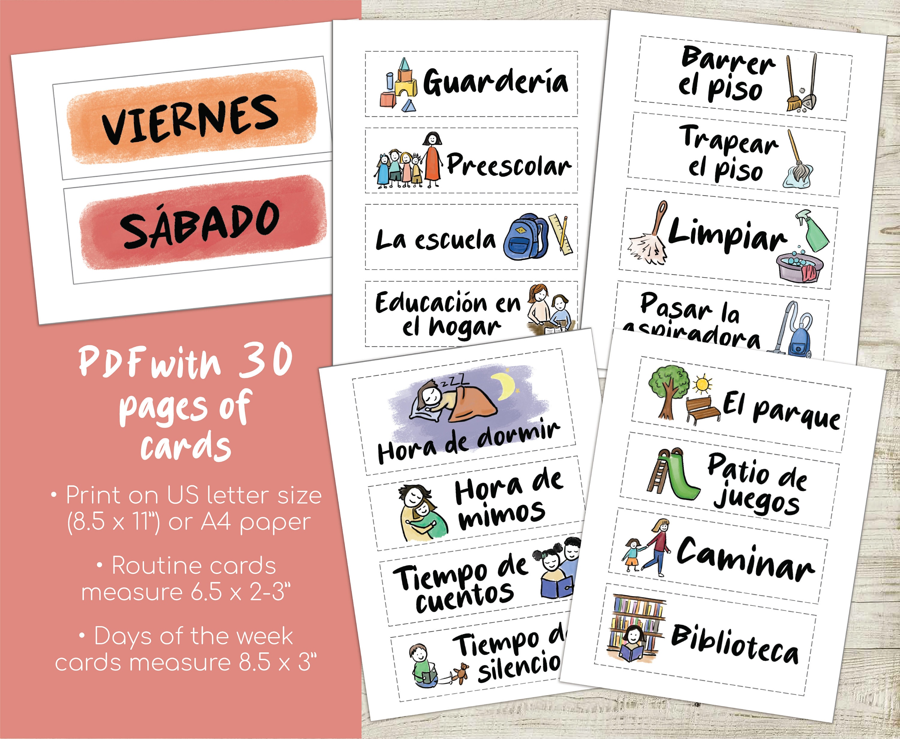SPANISH Visual Schedule Toddler Kids Daily Routine Chart, Daily Rhythm ...