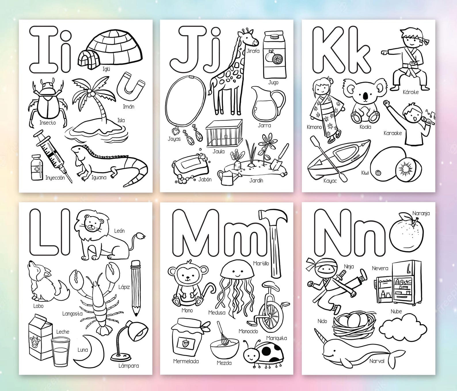 SPANISH Printable Alphabet Coloring Pages Worksheets, ABC Colouring ...