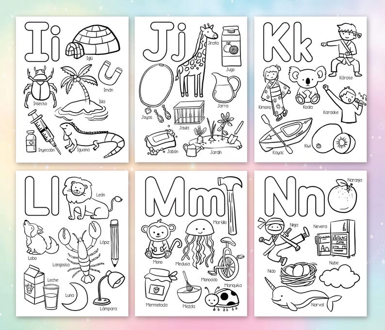SPANISH Printable Alphabet Coloring Pages Worksheets, ABC Colouring ...