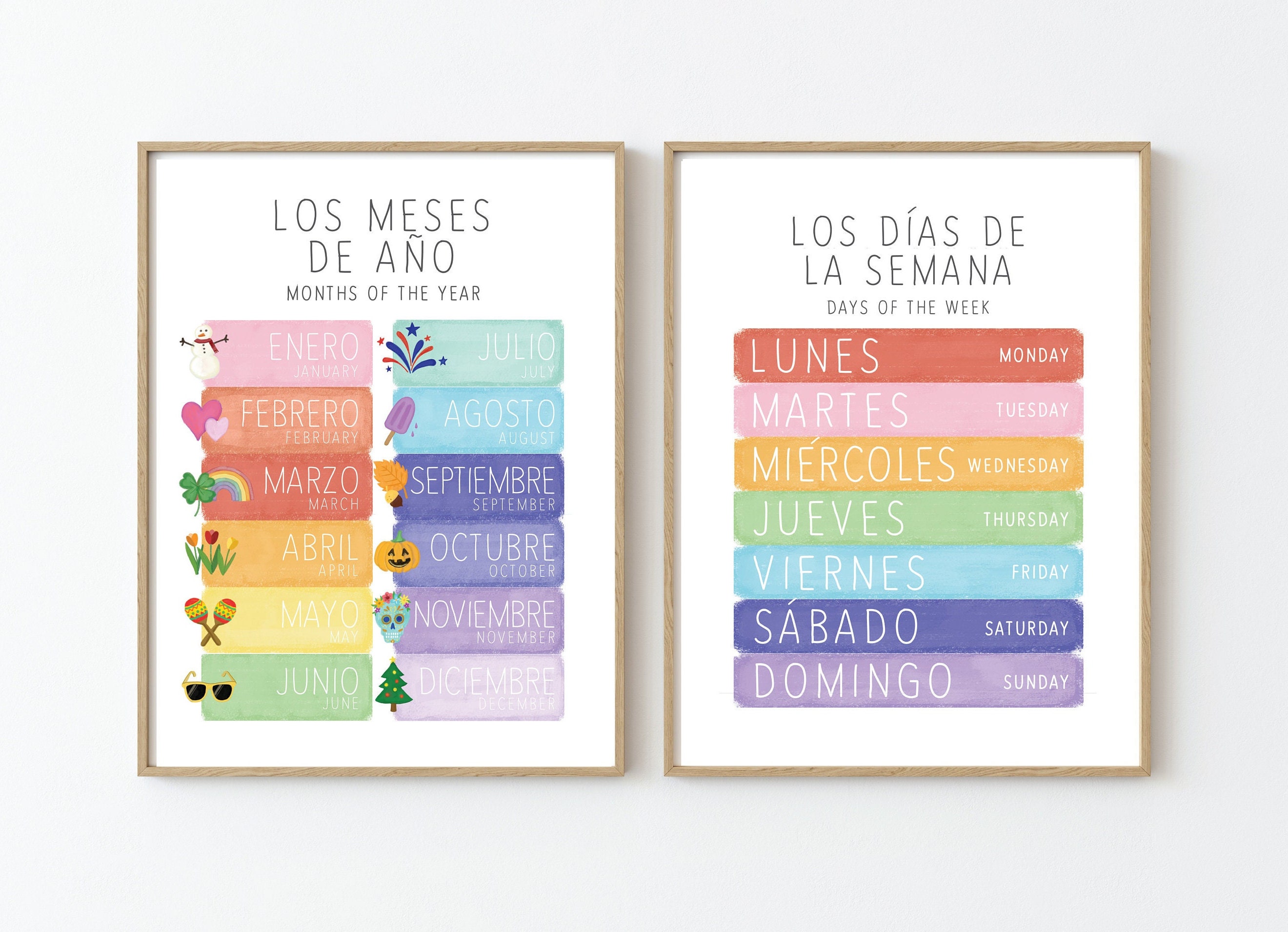 8 Bilingual Spanish Educational Posters Set for Kids and - Etsy