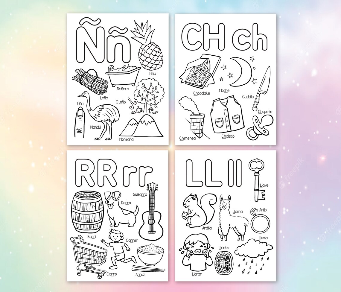 SPANISH Printable Alphabet Coloring Pages Worksheets, ABC Colouring ...