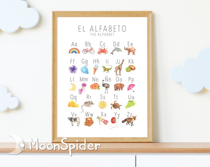 Spanish Alphabet Poster, Espanol Alfabeto, Playroom Wall Art, Toddler ...