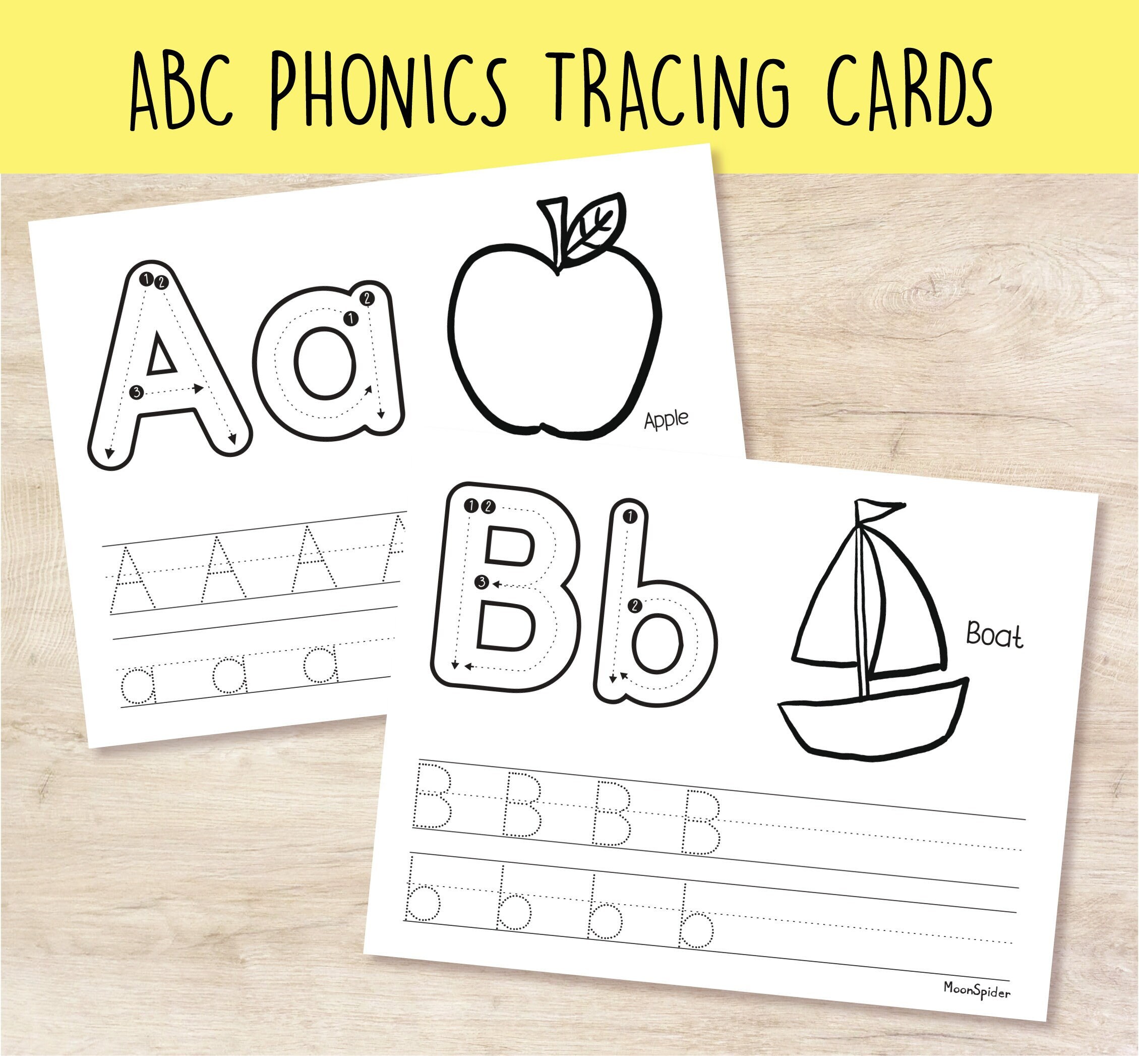 ABC Phonics Tracing Cards. Alphabet Handwriting Practice, Preschool ...