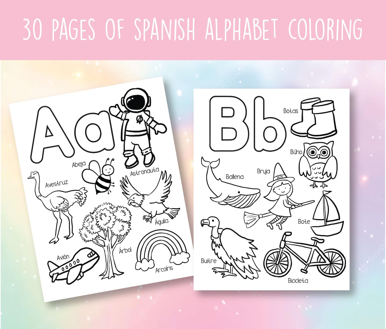 SPANISH Printable Alphabet Coloring Pages Worksheets, ABC Colouring ...