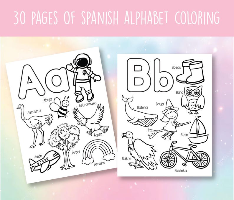 SPANISH Printable Alphabet Coloring Pages Worksheets, ABC Colouring ...