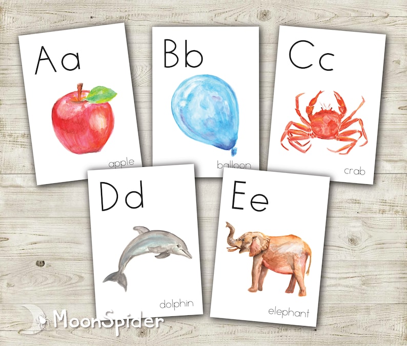 Alphabet Individual Downloadable PDF Posters, Watercolor Illustrations ...