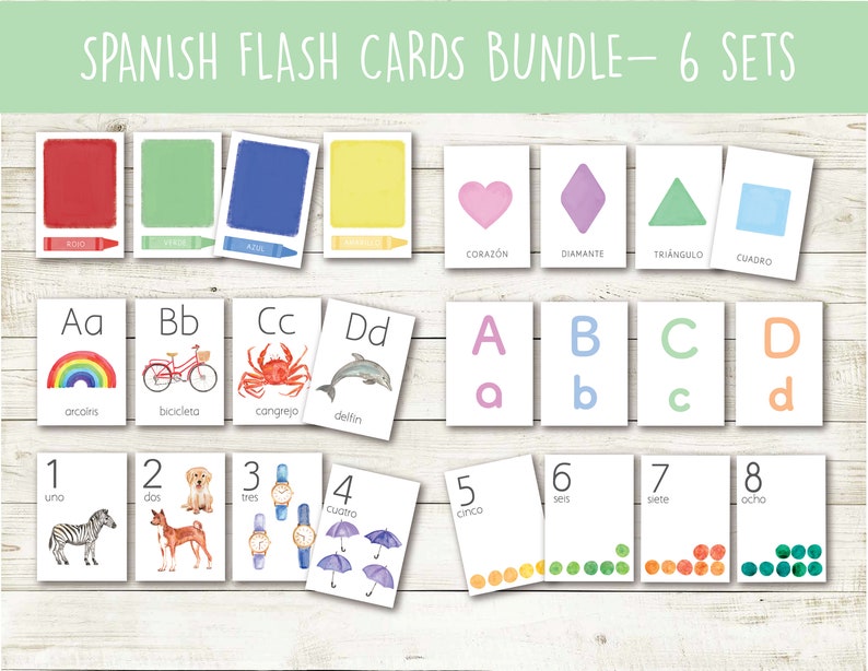 Spanish Educational Flash Cards Bundle, Colors Flash Cards, Shapes ...