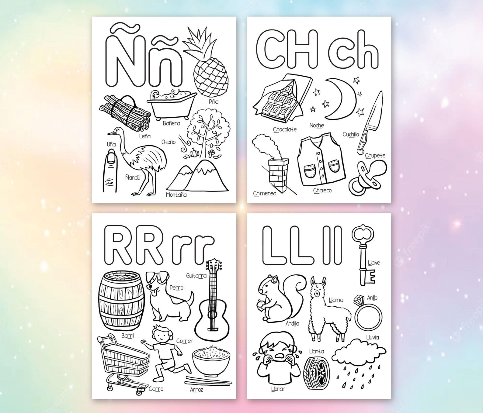 SPANISH Printable Alphabet Coloring Pages Worksheets, ABC Colouring ...