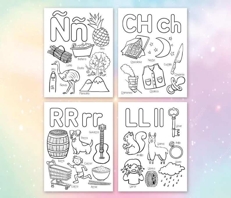 SPANISH Printable Alphabet Coloring Pages Worksheets, ABC Colouring ...