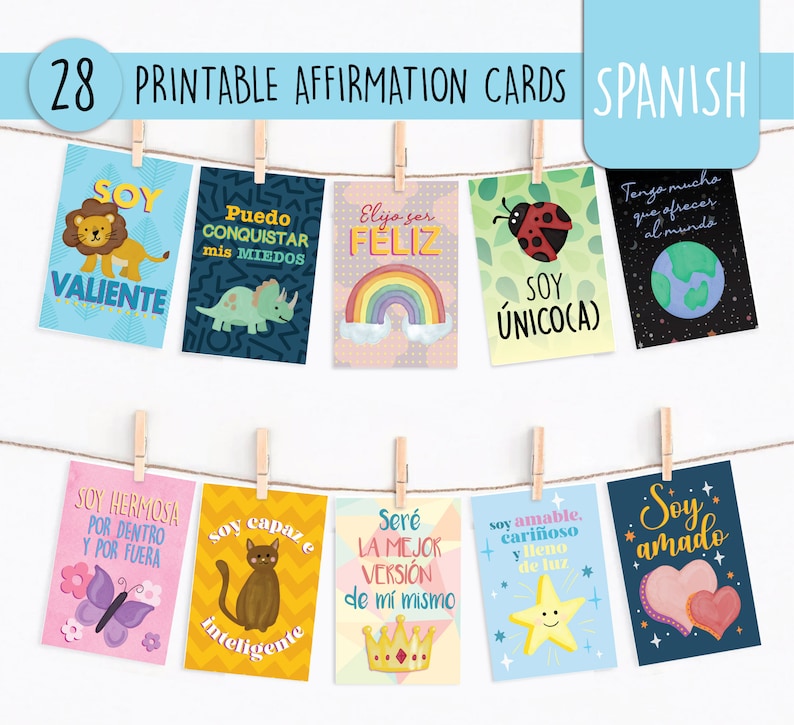SPANISH Positive Affirmation Cards for Kids, Tarjetas De Afirmaciones ...