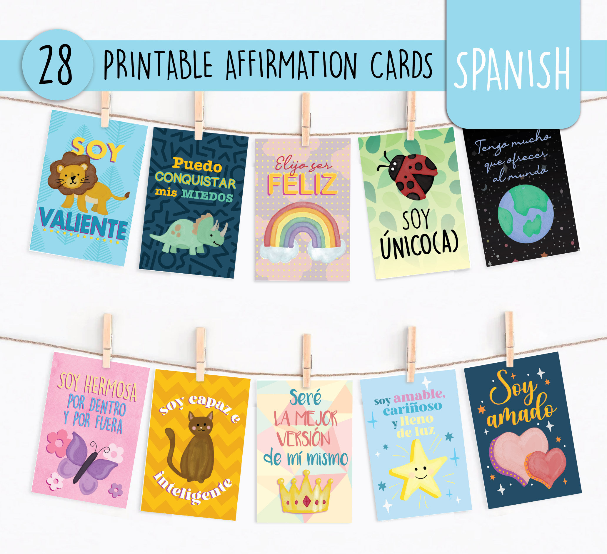 SPANISH Positive Affirmation Cards for Kids, Tarjetas De Afirmaciones ...
