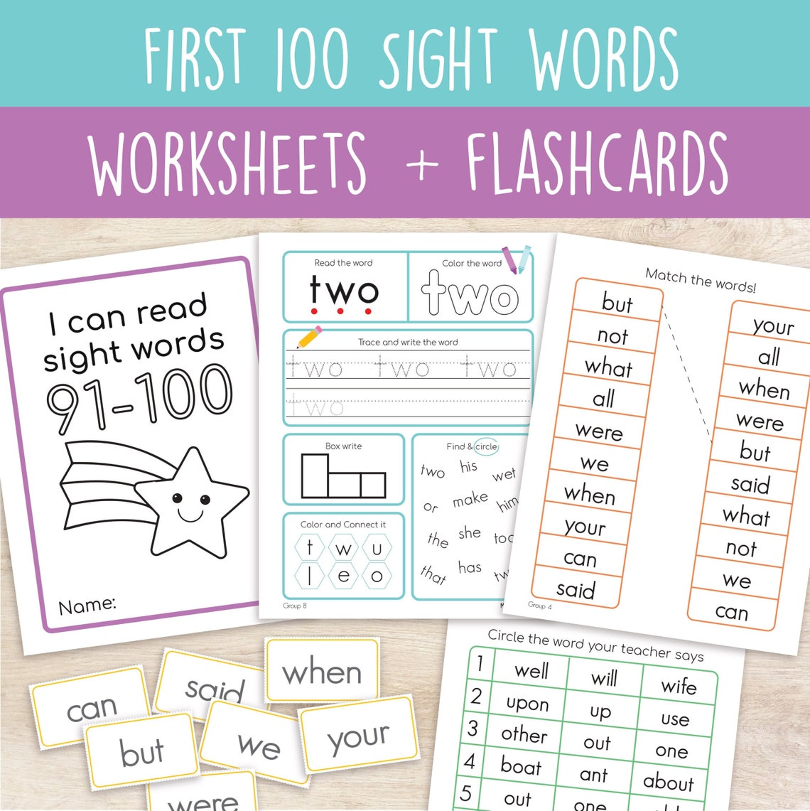 First 100 Printable Sight Words Worksheets & Flashcards, Fry 100 ...