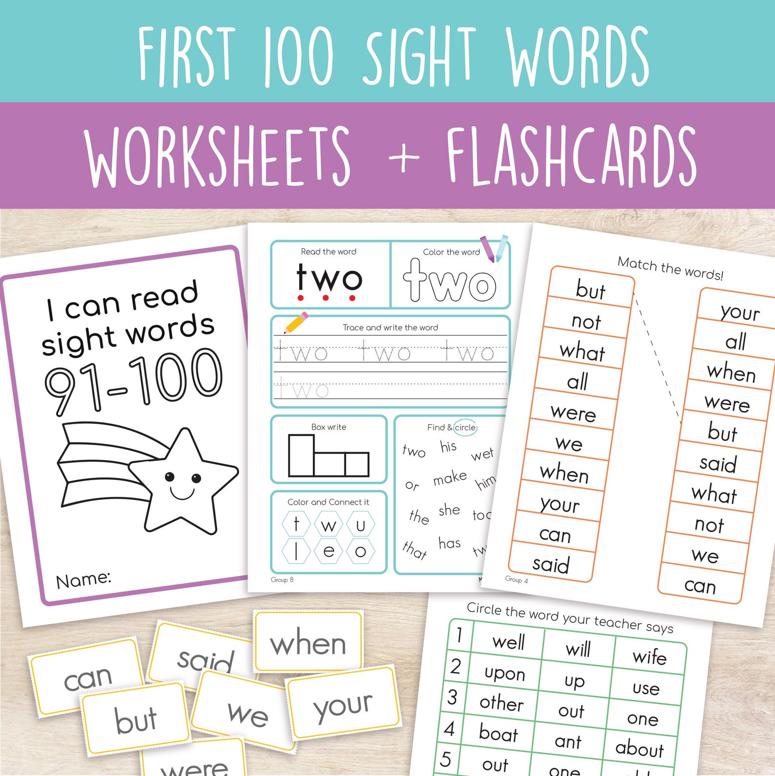 First 100 Printable Sight Words Worksheets & Flashcards, Fry 100 ...