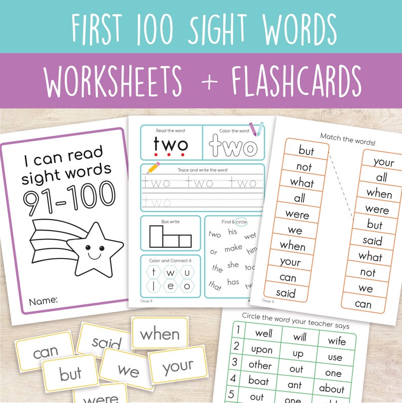 First 100 Printable Sight Words Worksheets & Flashcards, Fry 100 ...