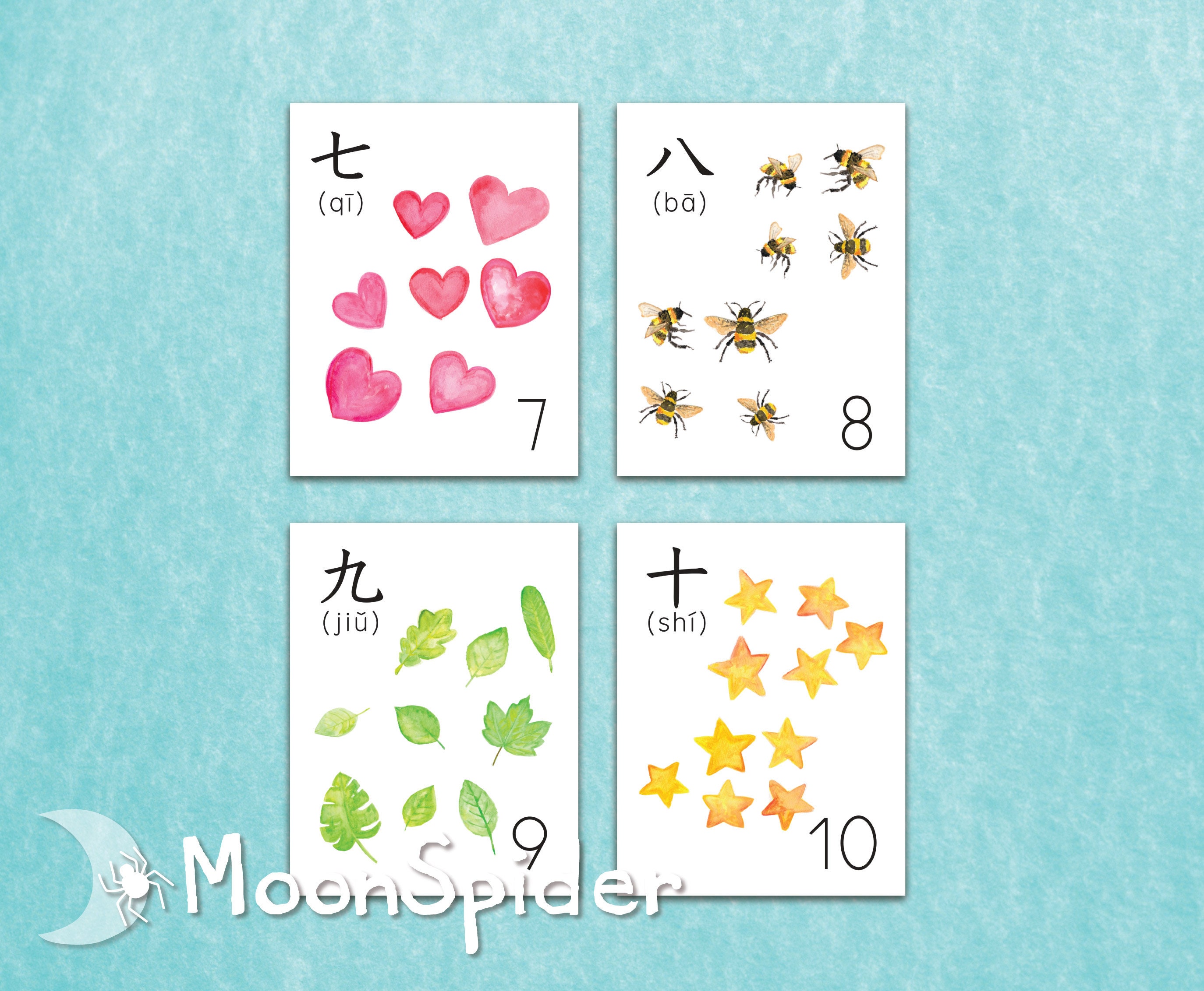 CHINESE Numbers 1-10 Individual Downloadable PDF Posters, Watercolour ...