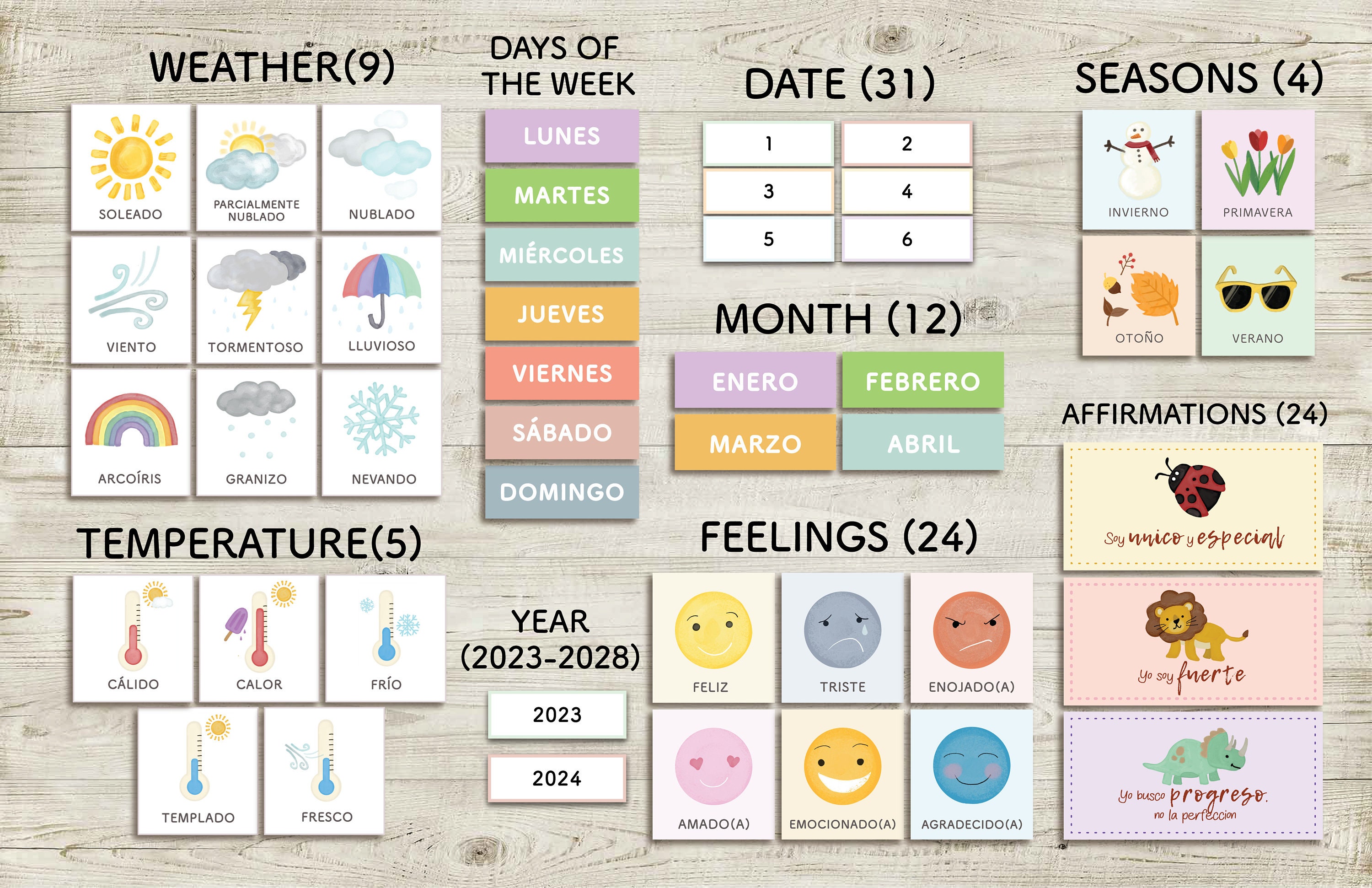 SPANISH Daily Morning Board, Days of the Week, Learning Calendar, Date ...