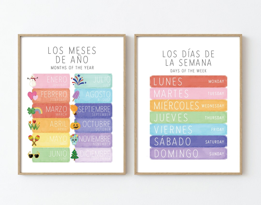 SPANISH Bilingual Days of the Week Months of the Year Poster - Etsy