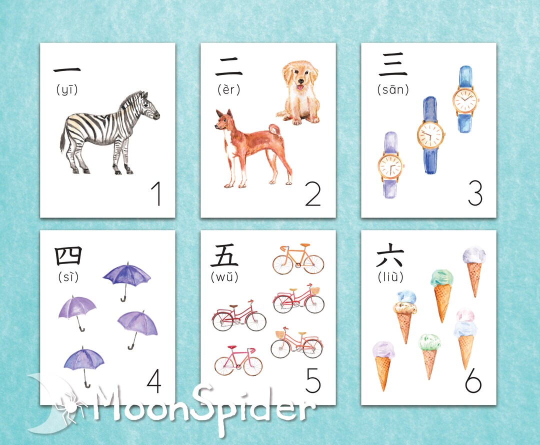 CHINESE Numbers 1-10 Individual Downloadable PDF Posters, Watercolour ...