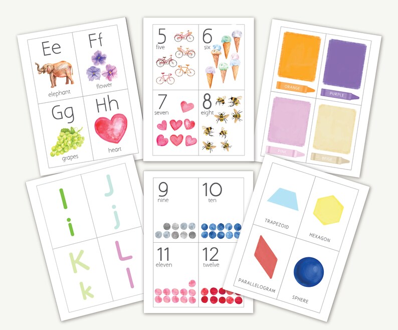 Preschool Educational Flash Cards Bundle, Colors Flash Cards, Shapes ...