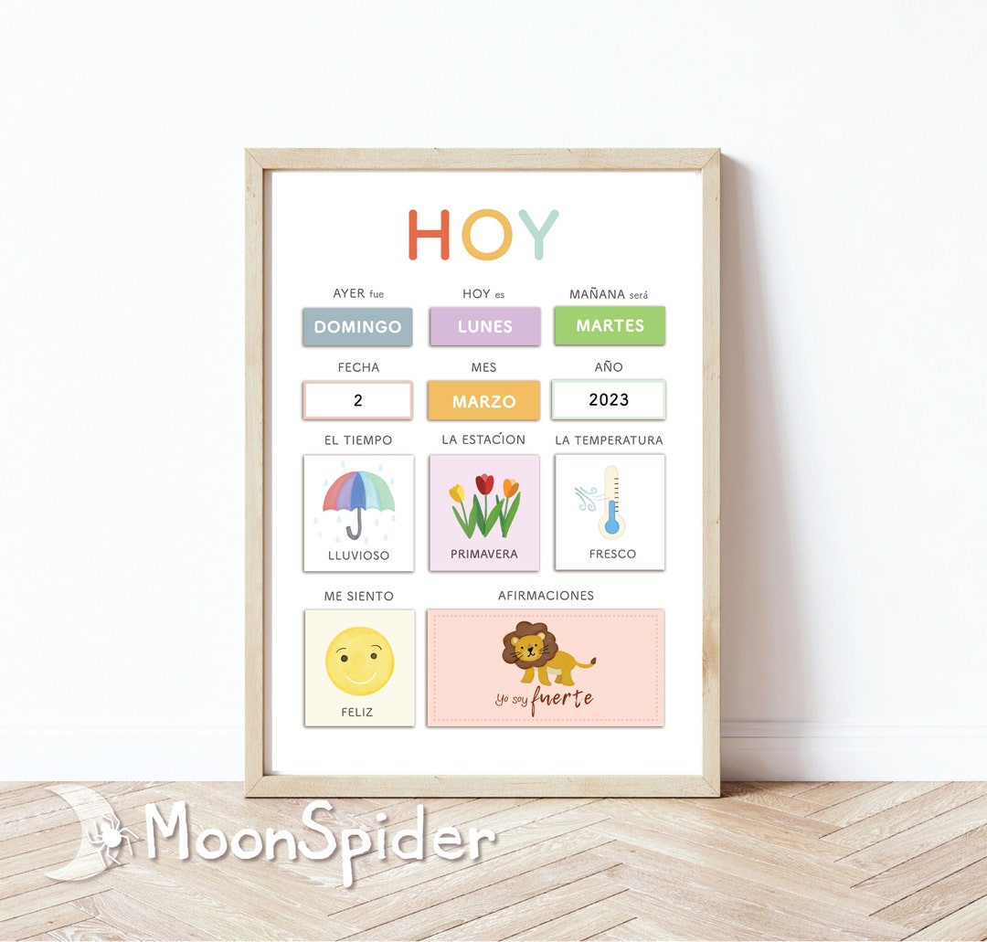 SPANISH Daily Morning Board, Days of the Week, Learning Calendar, Date ...