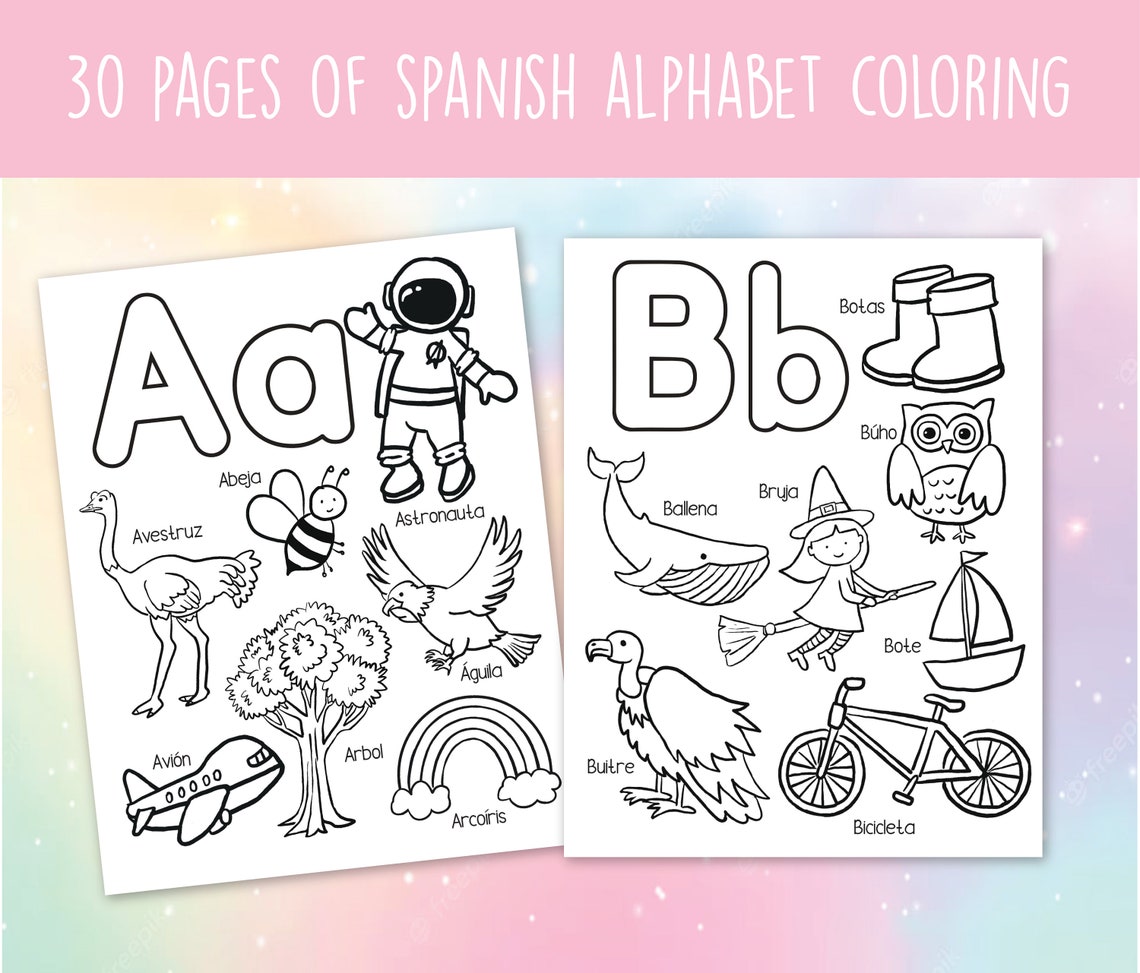 SPANISH Printable Alphabet Coloring Pages Worksheets, ABC Colouring ...