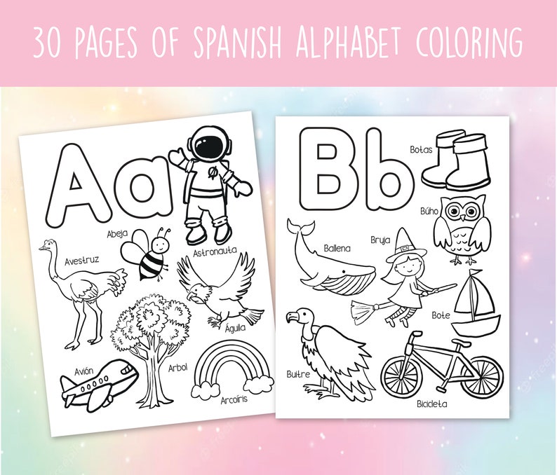 SPANISH Printable Alphabet Coloring Pages Worksheets, ABC Colouring ...