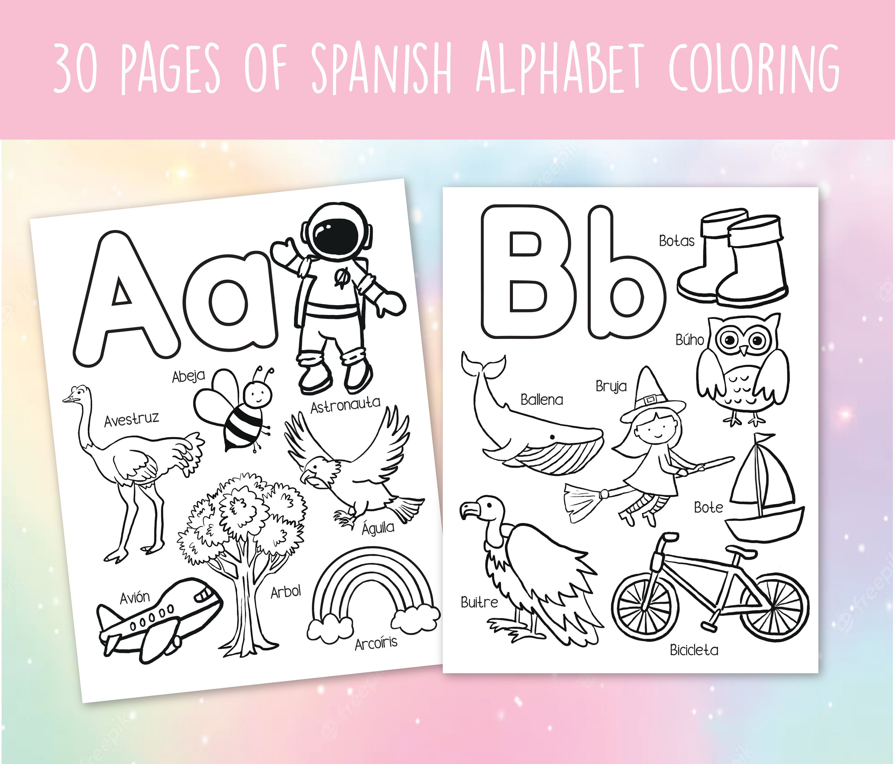 SPANISH Printable Alphabet Coloring Pages Worksheets, ABC Colouring ...