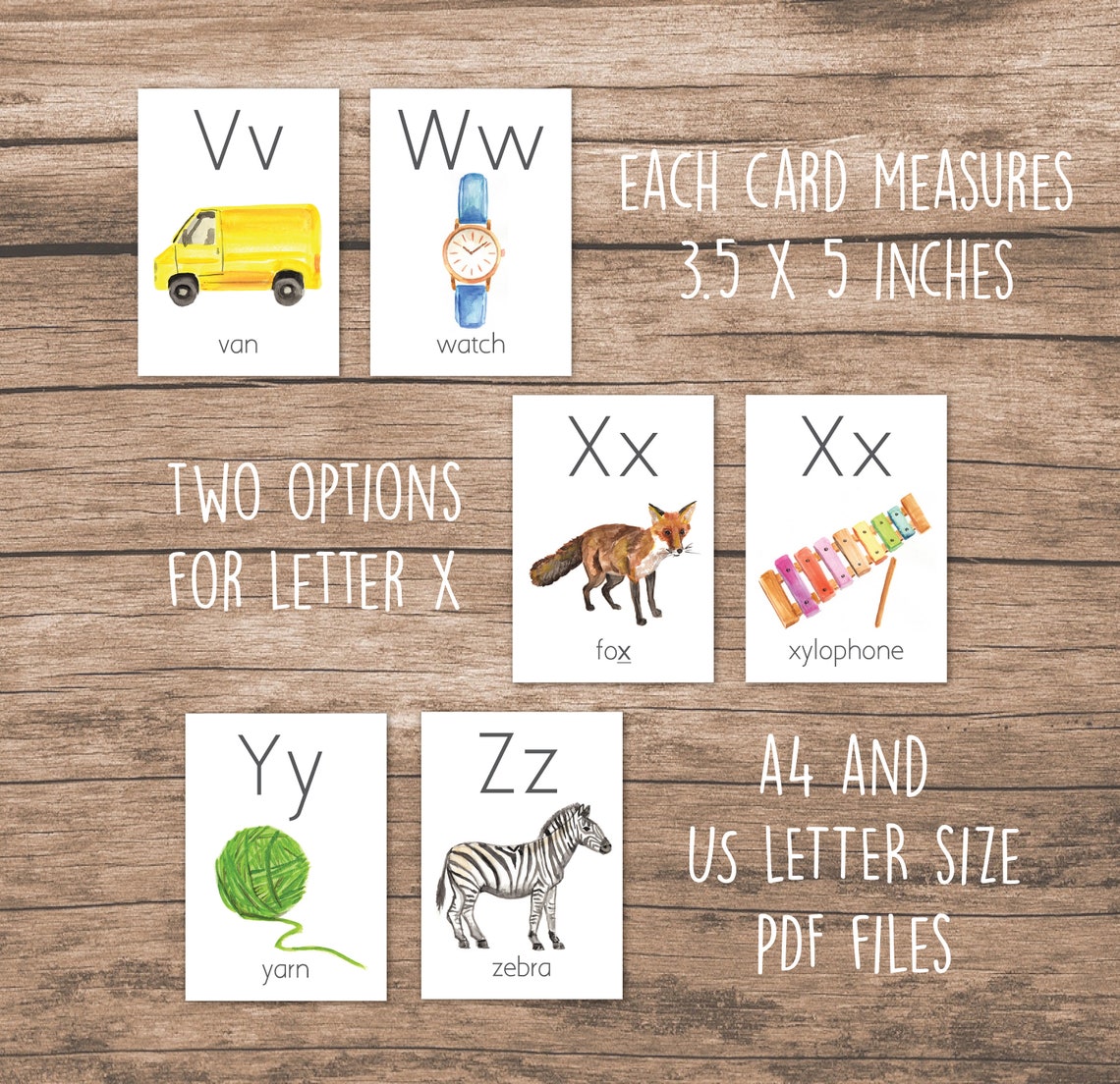 Alphabet Cards, Alphabet Flashcards, Watercolor Illustrations ...