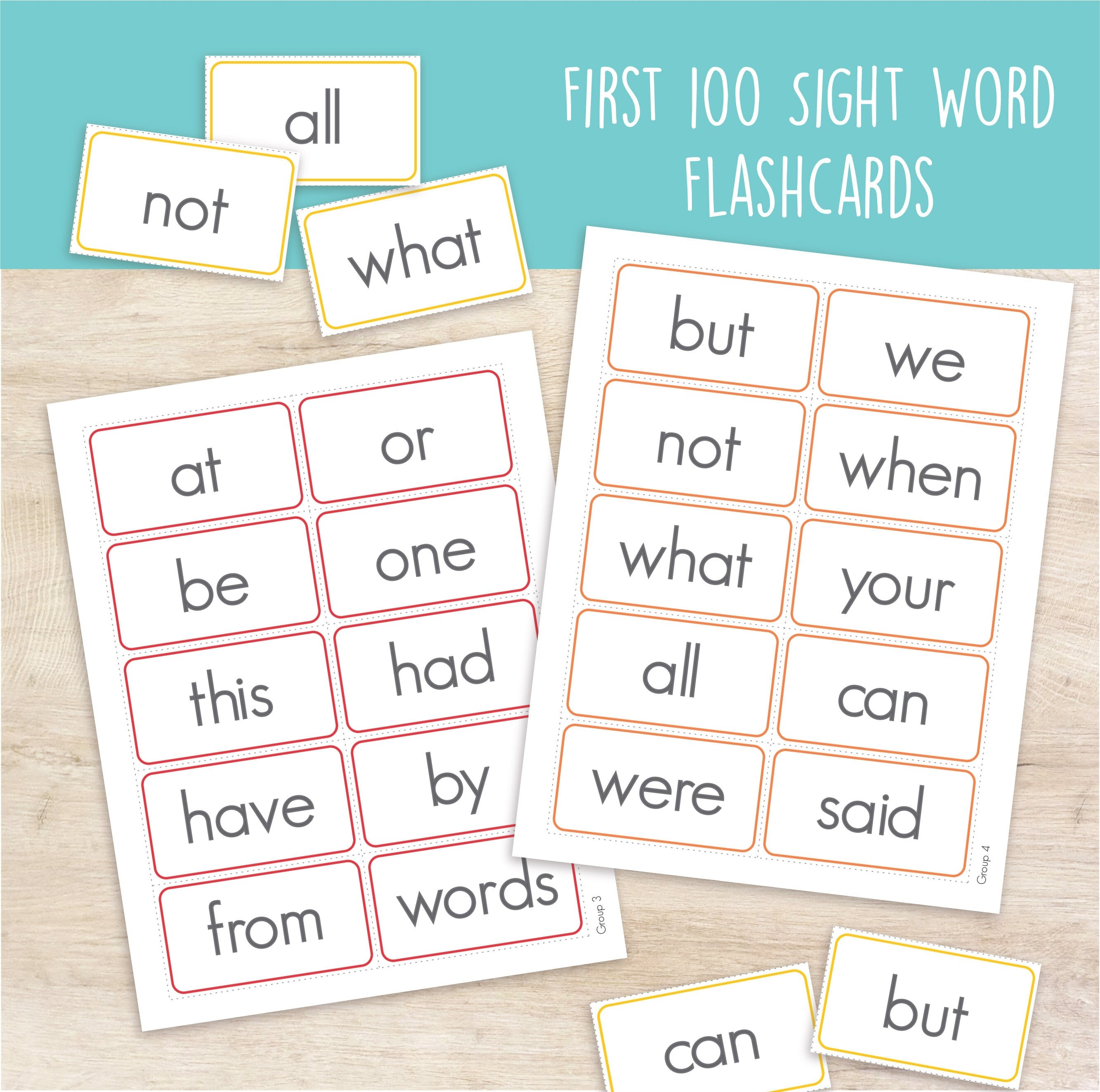 First 100 Printable Sight Words Flashcards, Fry First 100, Kindergarten ...