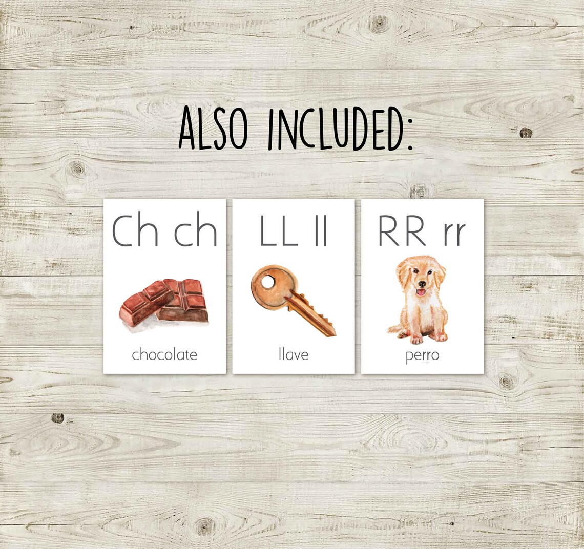 SPANISH Alphabet ABC Flash Cards, Realistic Watercolor Montessori ...