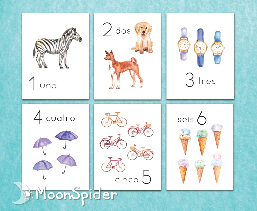 SPANISH Numbers 1-10 Individual Downloadable PDF Posters, Watercolour ...