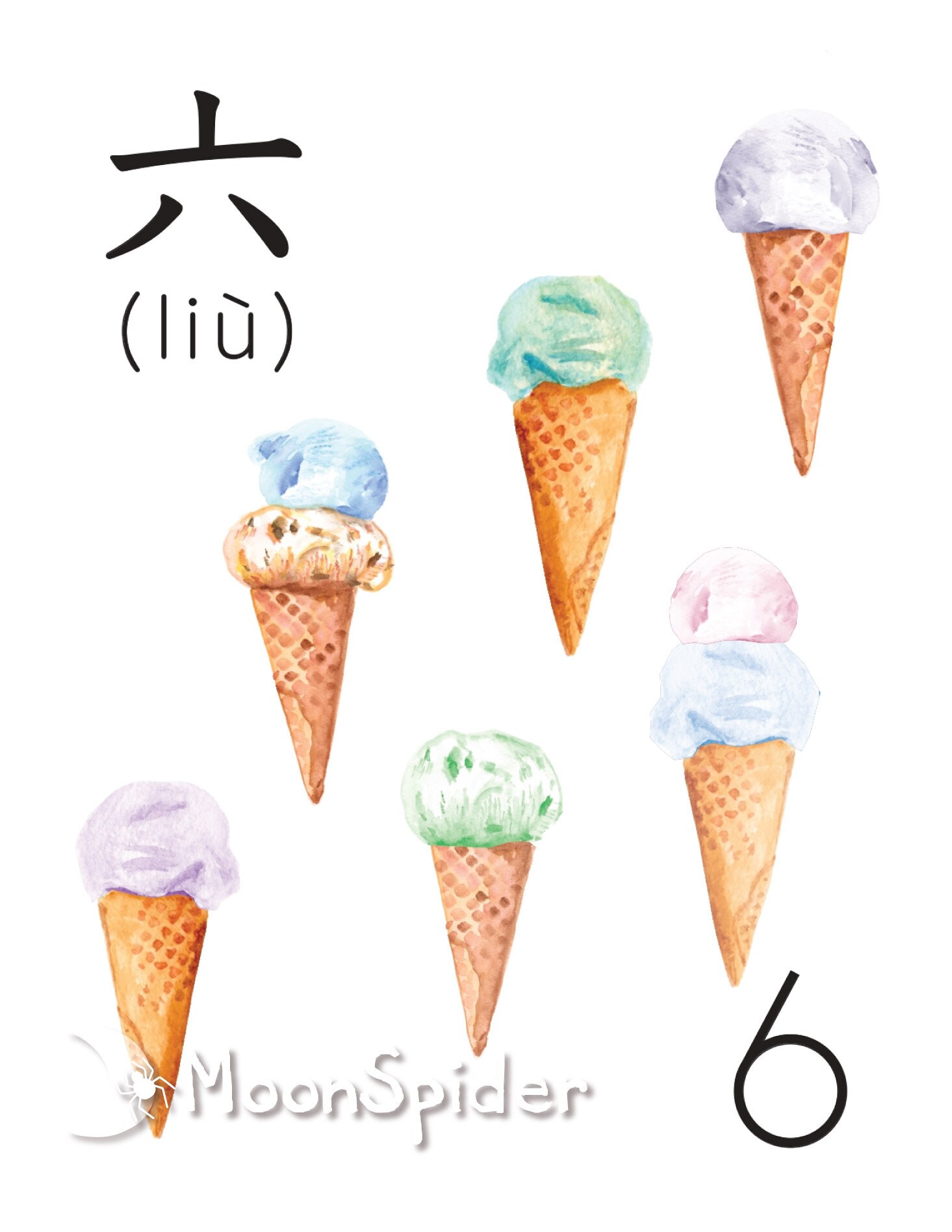 CHINESE Numbers 1-10 Individual Downloadable PDF Posters, Watercolour ...