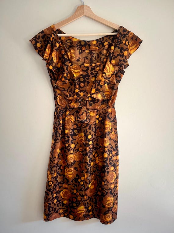 1960s vintage ‘Sharene Creations’ brown floral satin … - Gem