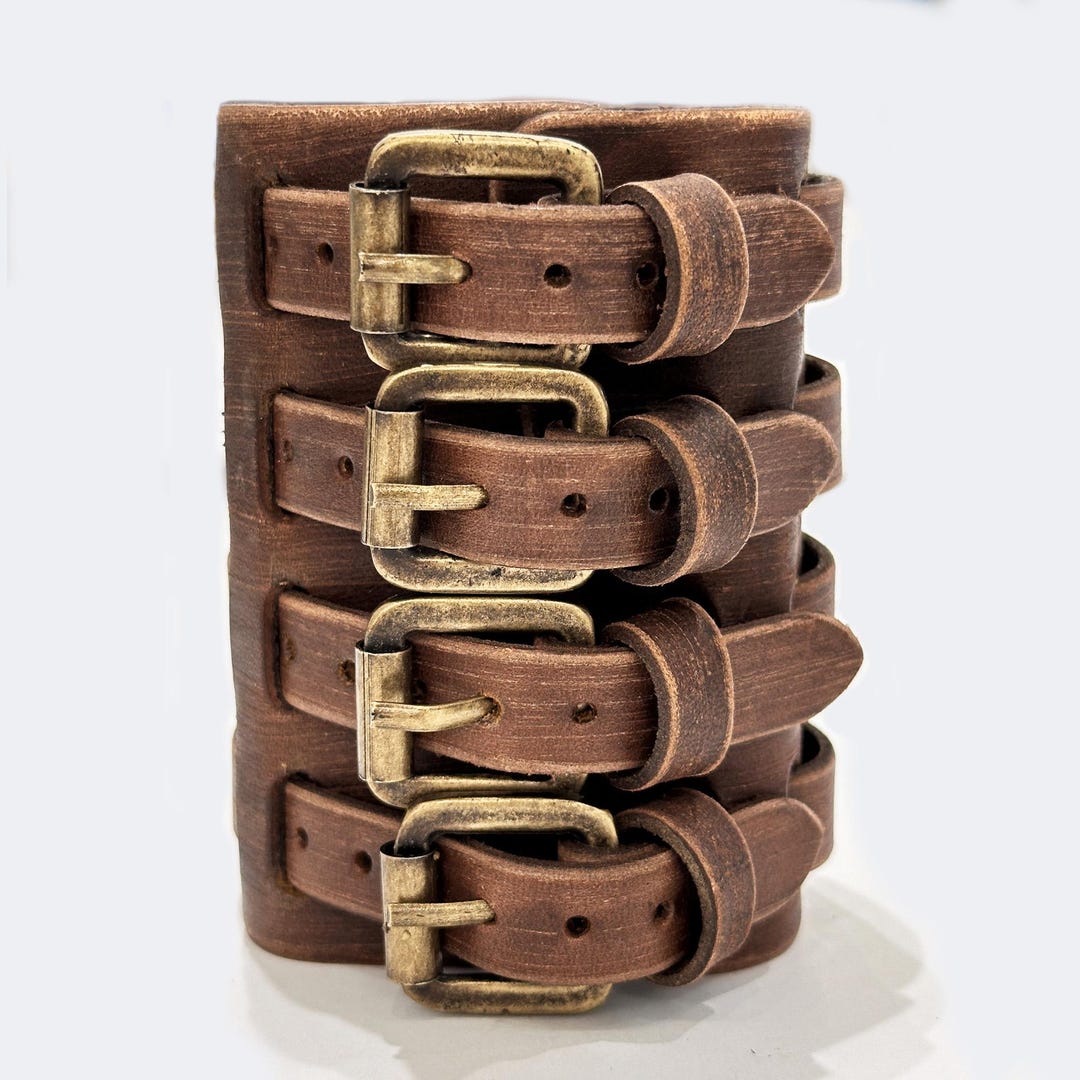 Handmade Men's Four Strap Vintage Brown Leather Bracelet,rustic Cuff ...