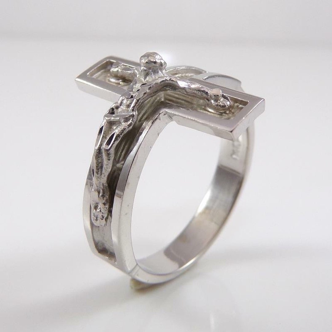 Solid Gold Jesus Crucifixion Ring, Personalized Cross Ring, Religious ...